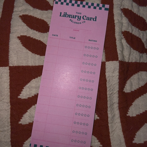 LIBRARY CARD BOOKMARK Personal Book Reading Tracker Bookmark | Reading ...