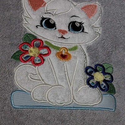 Cute Cat Girl and Flowers Machine Embroidery Design Applique Animal ...