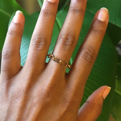 Mini Figaro Thin Chain Ring, Gold Chain Ring, Minimalist Ring, Stacking ...