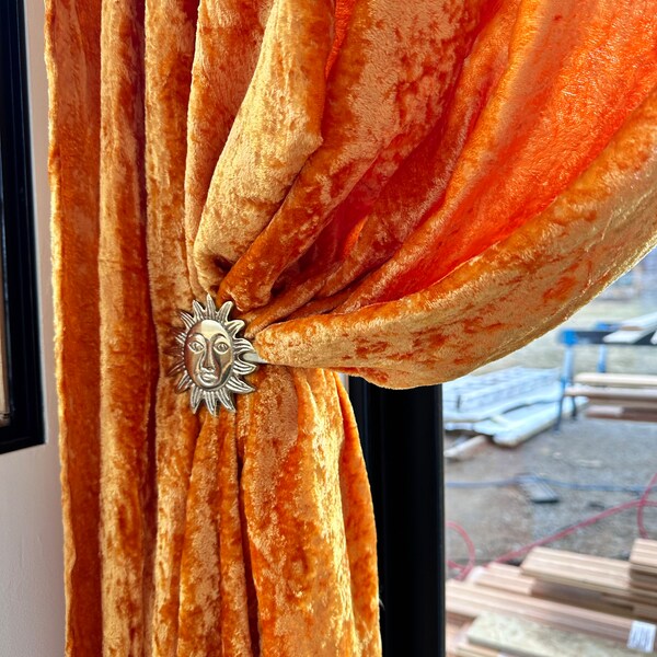 Orange Luxury Velvet Curtain Bohemian Velvet Curtain Window Curtain ...