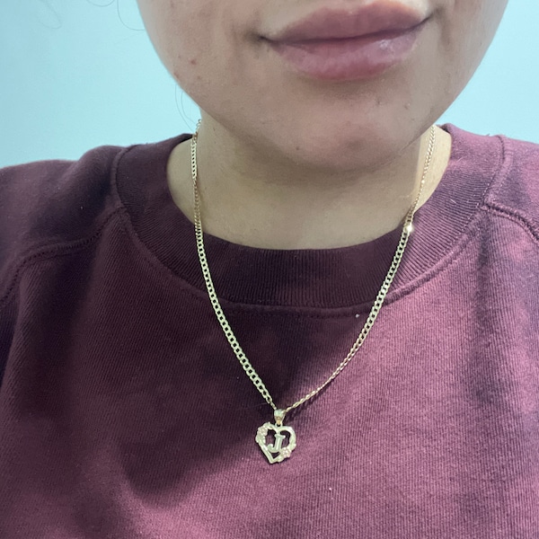 14k Gold "j" Initial Heart and Rose Pendant Charm- Gold Heart Initial J ...