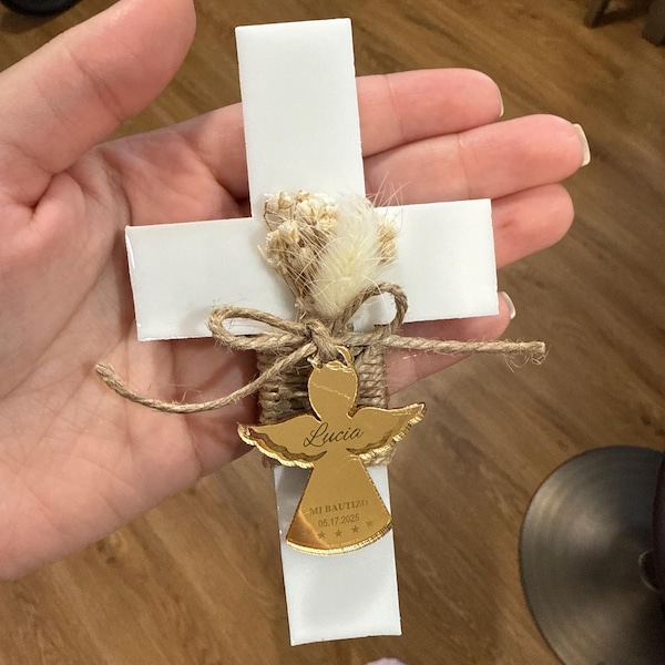 Custom Baptism Favor Tags, Acrylic Mirror Gold Cross Tags, Thank You ...