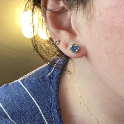 Rough Kyanite Sterling Silver Earring, Blue Kyanite Earring, Prong, Sterling Silver, Stud ...