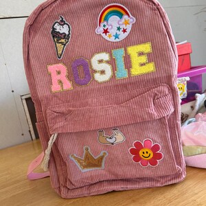 Custom Name Corduroy Backpack, Personalized Chenille Letter Patch ...