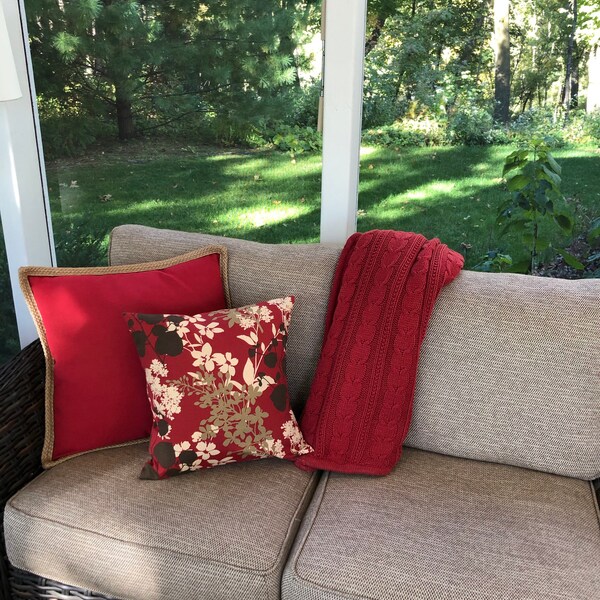 Farmhouse Red and Gold Checkered Country Pillow Cover Pillow Casing ...