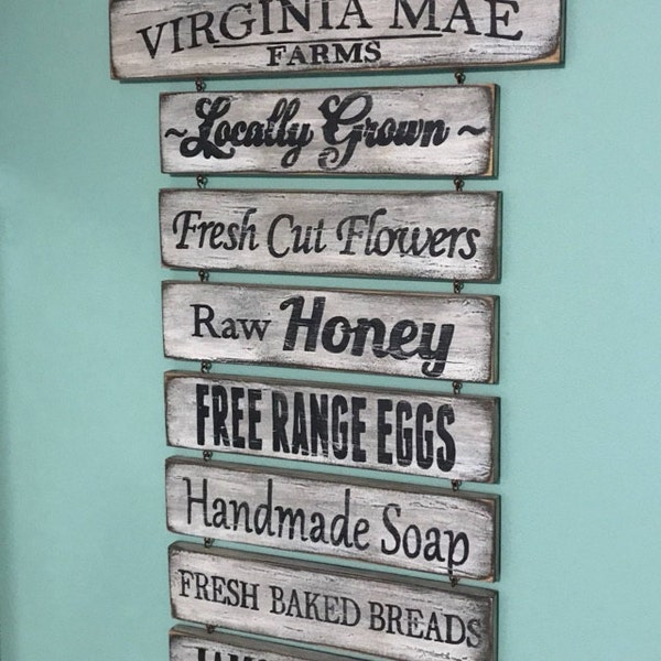 Custom Primitive Aged Farmers Market Menu Wood Sign With Rusty Chain ...