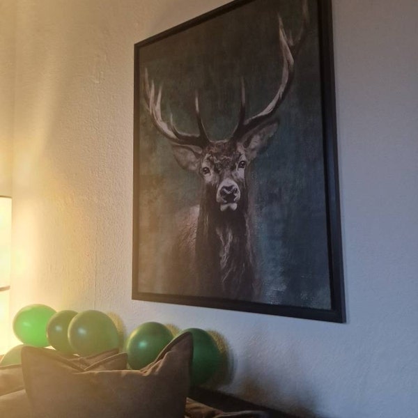 Leinwandbild Hirsch - Hirsch Bild schwarz weiß grün - Wandbilder ...