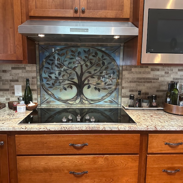Tempered Glass Backsplash Behind Stove