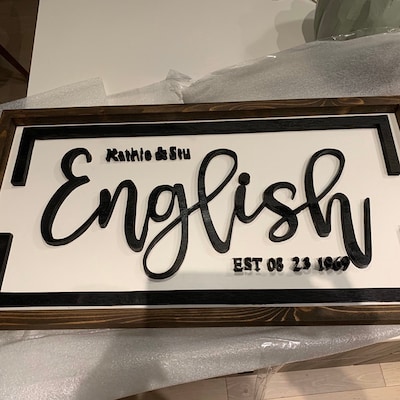 Last Name Sign All Wood 3D Hand Cut Cursive Name Farmhouse Rustic Frame ...