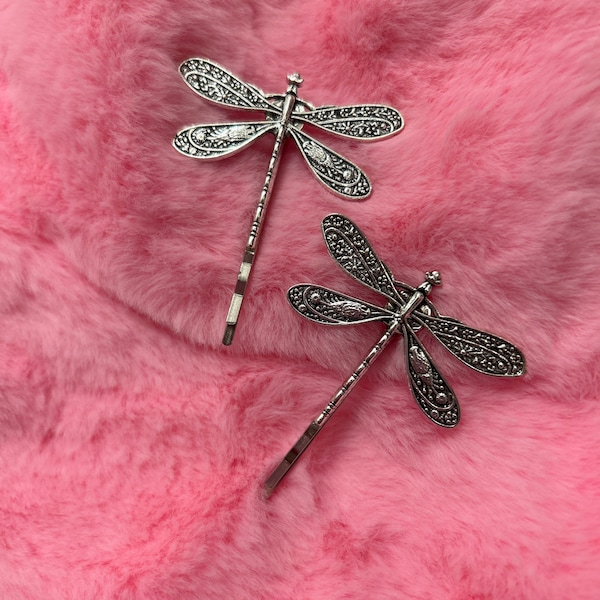 Dragonfly Bobby Pins, Set of Two, Antique Silver, Nickel Free ...
