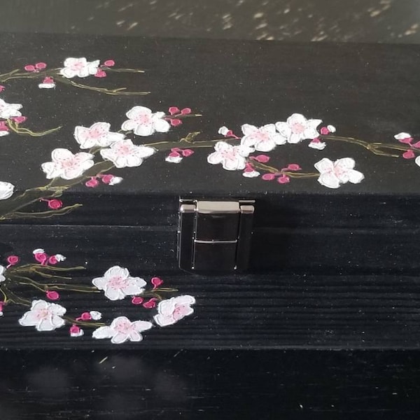 Wooden Box With Cherry Blossom, Hand-painted Flower Custom Chest ...