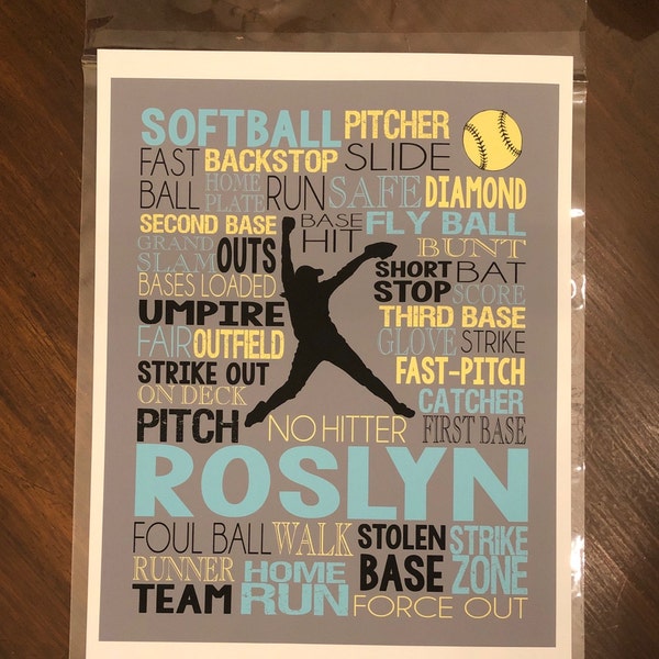 Softball Gift, Softball Art, Softball Poster, Softball Typography ...