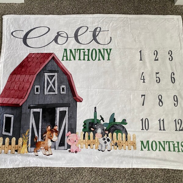 Farm Blanket, Tractor Blanket, Milestone Blanket, Monthly Baby Blanket ...