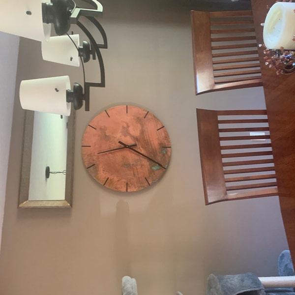 Wall Clock Round, Industrial Clock Copper Patina. Wall Art Copper, Large Clock Copper Color, Raw ...