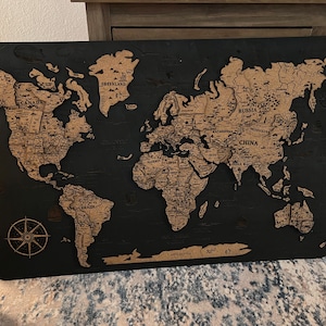 Large Wall Decor Led Wooden Map of the World, Couples Gift Led Wood Map ...