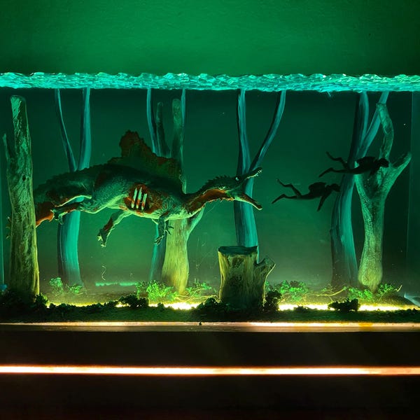 Diorama Zombie Spinosaurus and Couple Divers Night Light Lamp Ocean ...