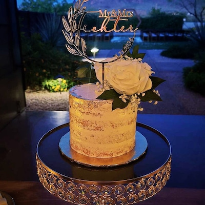 Gold Wedding Cake Topper, Personalized Wreath Wedding Cake Topper ...