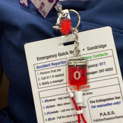 Blood Bank Key Chain,blood Bank Badge Reel, ABO Key Chain, Blood Type ...