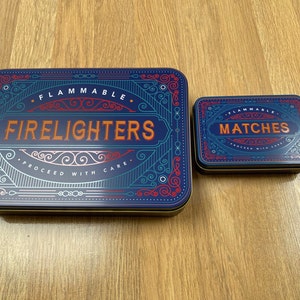 Firelighter Box Metal Tin Storage Holder Fire Lighters Matches Camp ...