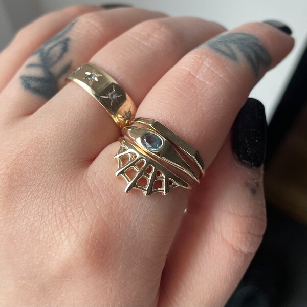 14K Gold Arched Web Ring-solid Gold Web Ring-gothic Rings-spider Web ...