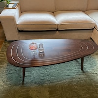 Wooden Oval Coffee Table Side Table, Rustic Mid Century Center Table ...