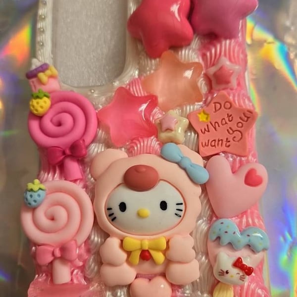 Kawaii Kitty Decoden Phone Cases for All Models, Handmade Custom Phone ...