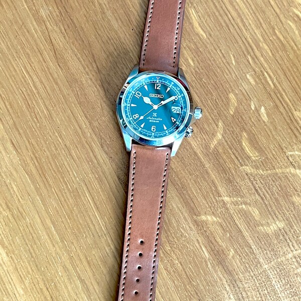 Black Alligator Grain Leather Watch Band Strap Slim Style With White ...