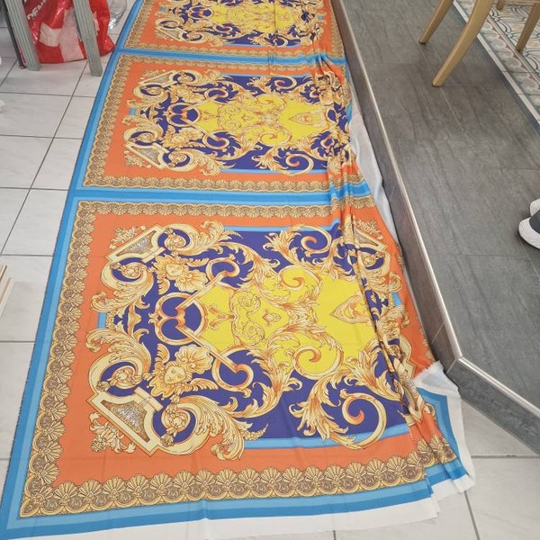 Majolica Pattern Crepe Fabric / Big Sicilian Majolica Pattern / Italian ...