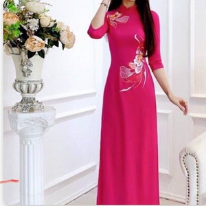 Pink Vietnamese Traditional Ao Dai Long Dress With 3D Flower - Etsy