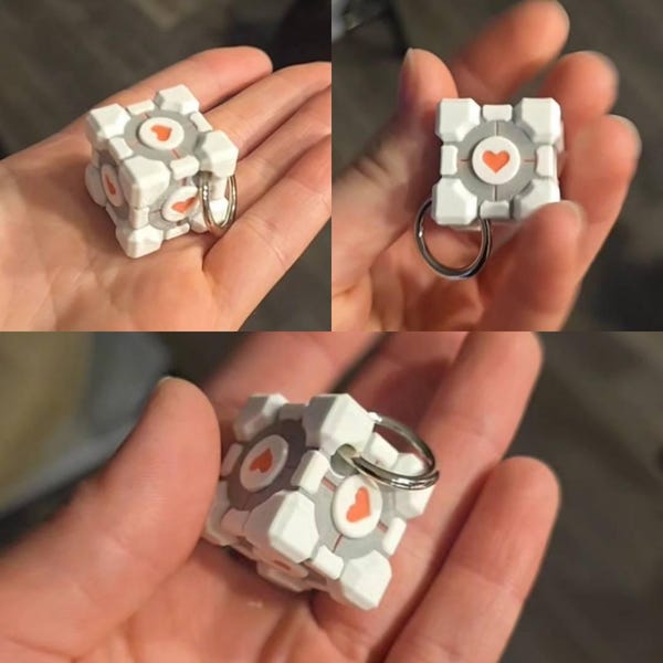 Companion Cube Color Accurate 3D Printed Keychain, New V2 With Key Ring ...