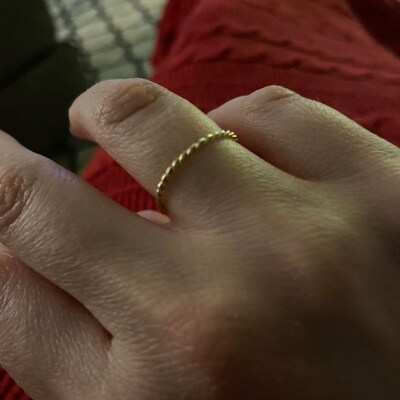 14k Minimalist Solid Gold Braided Rope and 14k Solid Gold Thin Band Ring Set, Stacking Rings ...