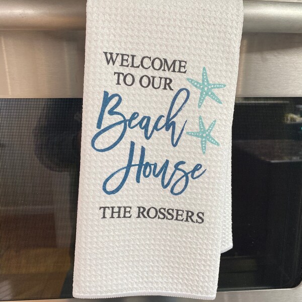 Beach House Time Dish Towel | Personalized Kitchen Towel | Housewarming ...