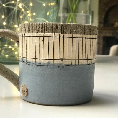 Stoneware Hand Painted/handmade Ceramic Mug, Tactile Embossed Playful ...
