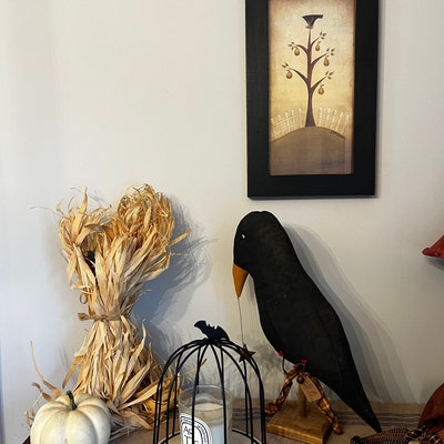 Large Primitive Crow on Wooden Stand - Etsy