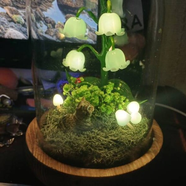 Lily of the Valley Night Light Handmade Mushroom Lamp Cat & Lilies ...