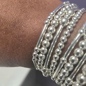 925 Sterling Silver Stretch Bracelet, Bracelet, Stacked Bracelets - Etsy