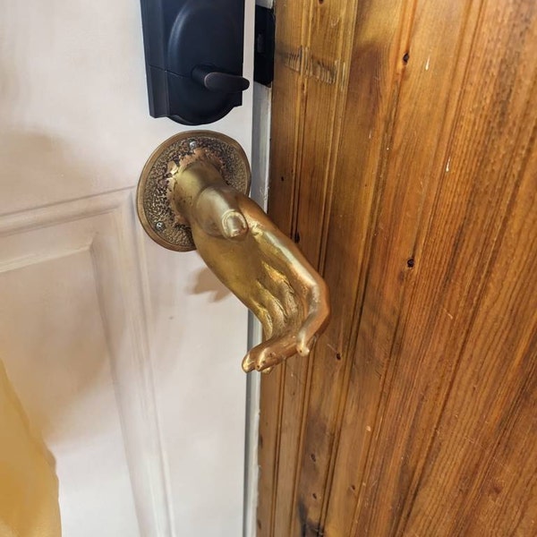 Pull Brass Door Handle Hand 1:1 Hand Size, Hand Shake Door, Hand Door ...