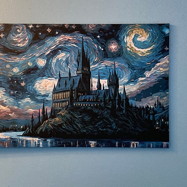 Magic Wizard School Castle Scottish Starry Night Digital Oil Painting ...
