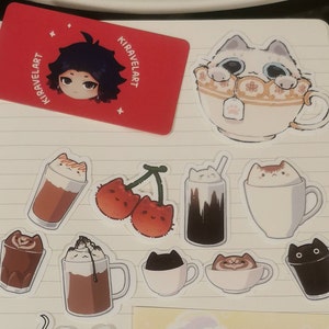 Coffee Cup Cat Sticker Set Cute Cat Sticker Waterproof Durable Stickers ...