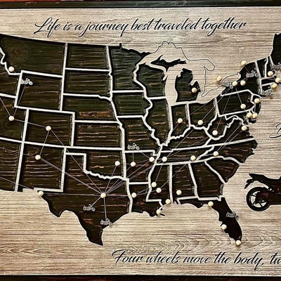 Motorcycle Road Trip Map Picture, Push Pin Map, US Map to Track Travels ...