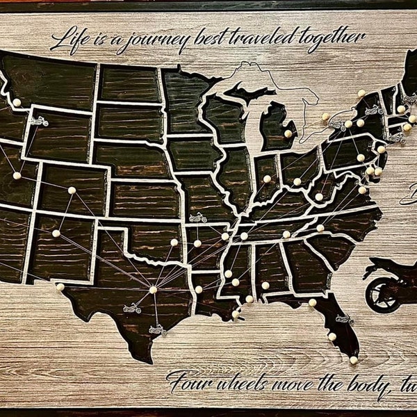 Motorcycle Road Trip Map Picture, Push Pin Map, US Map to Track Travels ...
