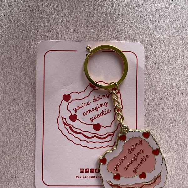 Cake Keyring, Enamel Keyring, Quote Keychain, Heart Keychain ...