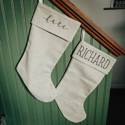 Personalized Christmas Stocking Custom Name Stocking Linen Stockings ...