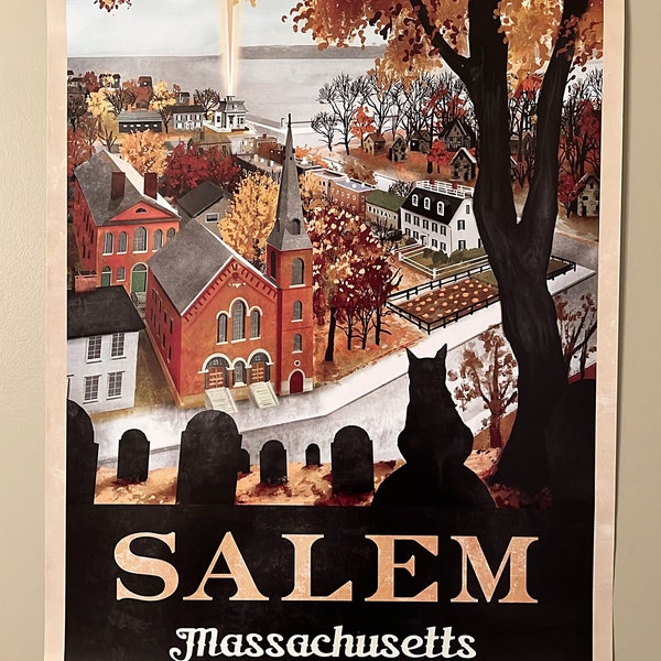 Salem Massachusetts Travel Poster Halloween, Fall / Autumn Decor Mid ...