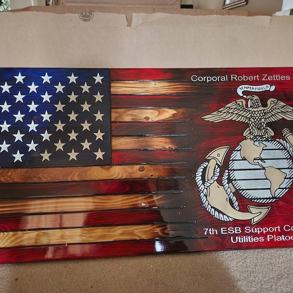Marine Wooden American Flag: EGA American Flag, USMC Gift, Retirement ...