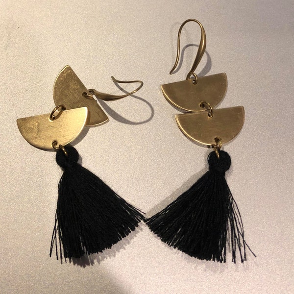 Long Black Tassel Earrings With Gold Colored Brass | Earrings for ...