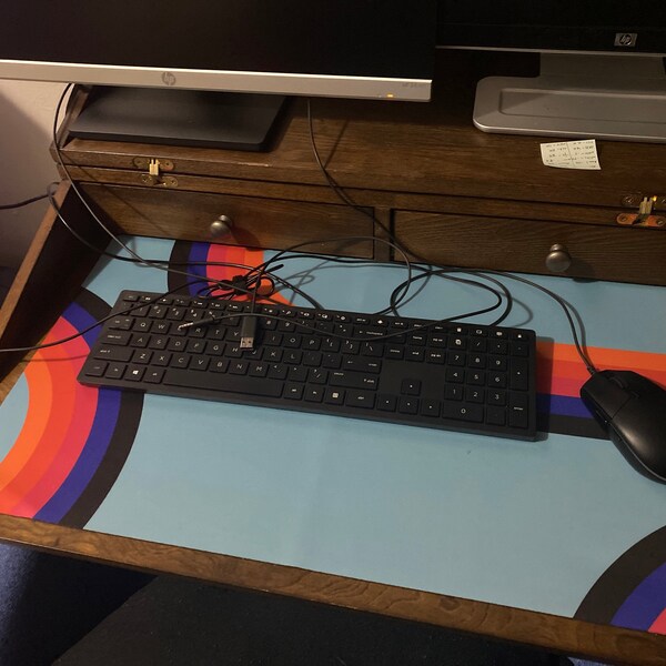 Blue 70s Graphic Desk Mat, Aesthetic Desk Accessory, Cute Workspace ...