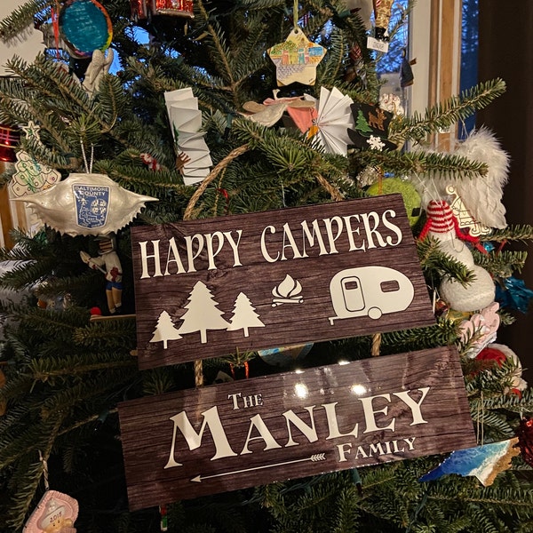 Happy Campers Personalized Custom Family Name Hanging Double Wood Sign ...