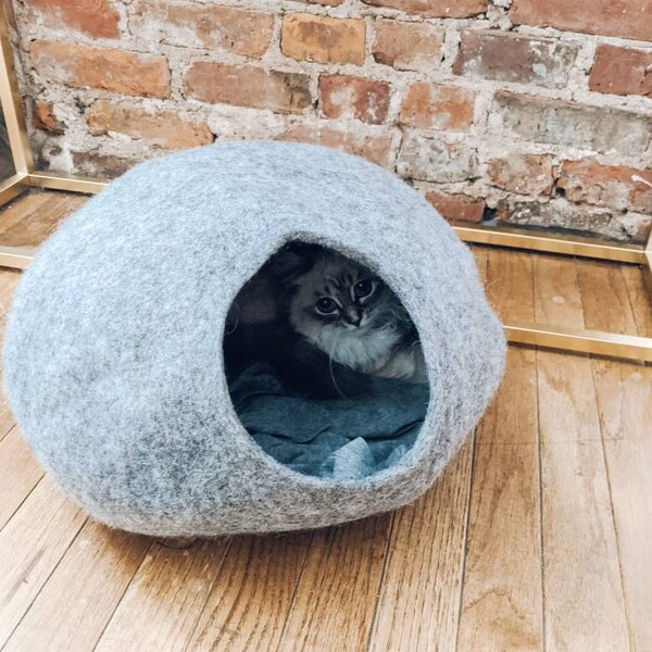Modern Cat Cave, Dog Bed From Natural Wool, Felt Pets House Bedding ...
