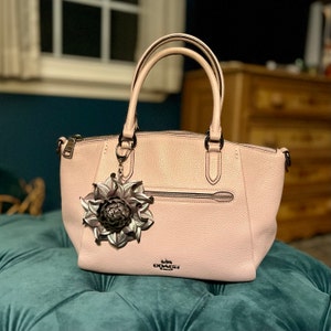 Bag Charm Leather Flower Rose, RED Rose Bag Clip, Real Leather Purse ...